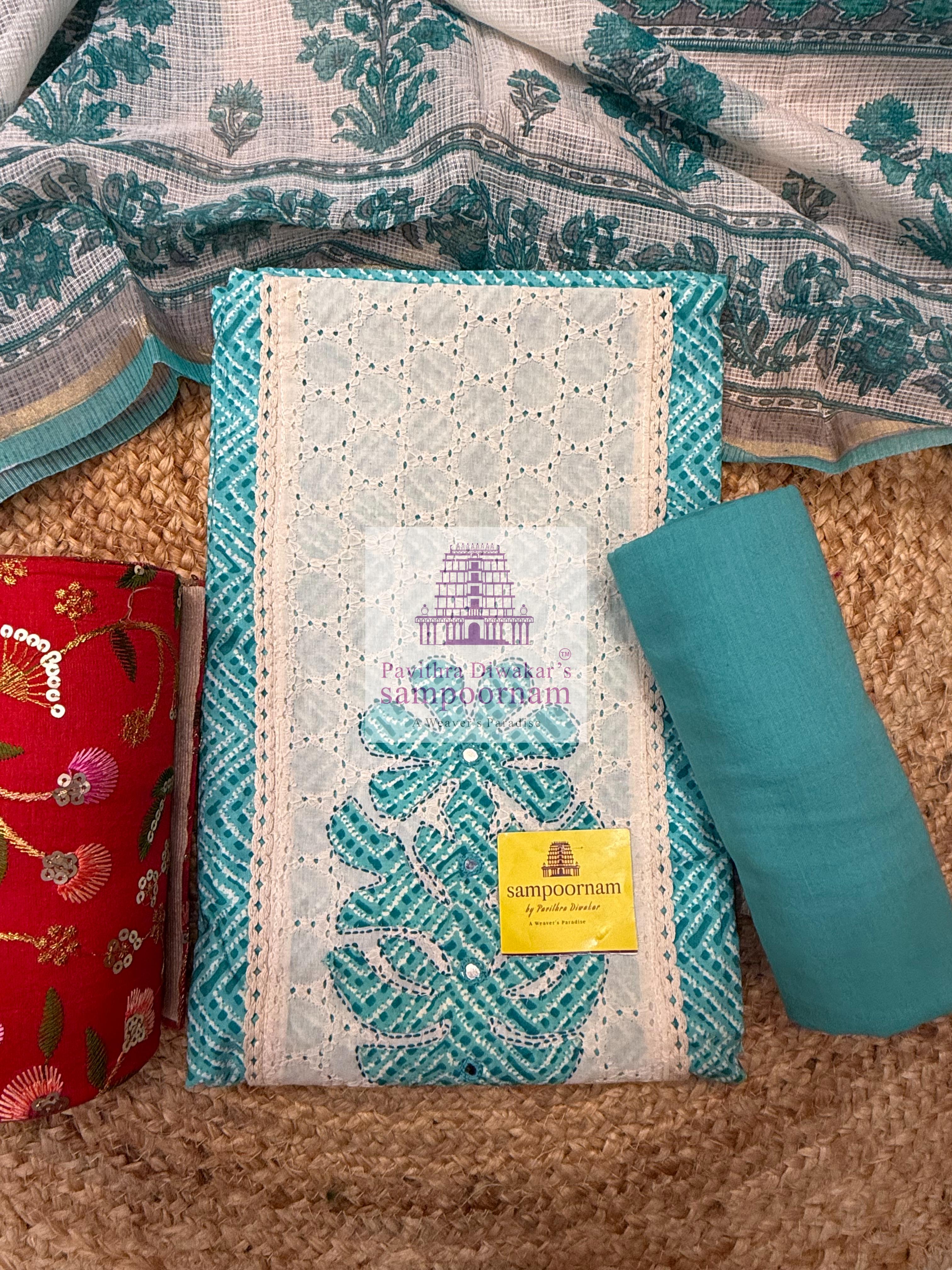 Blue top with Hakoba and Mirror Patch work in the Yoke and Turquoise B ...